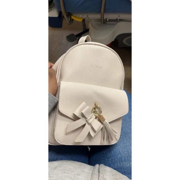 Bags | Women Beige Leather Cute Bowknot Small Backpack With Charm ...